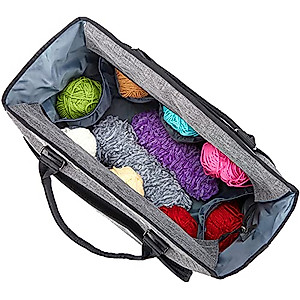 NICOGENA Knitting Bag, Portable Yarn Storage Tote for Yarn Skeins and Accessories Tangle Free with 4 Oversized Grommets, Gray