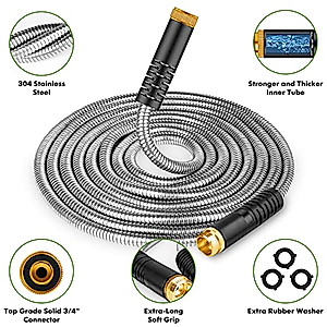Unywarse Metal Garden Hose 50ft, Stainless Steel Heavy Duty Water Hose with 10 Function Nozzle Flexible, Lightweight, Kink Free & Tangle Free, Pet Proof, Puncture Proof Hose for Yard, Outdoor
