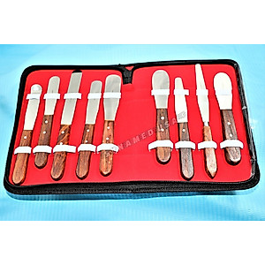 New Premium Grade Stainless Steel Set of 9 Pieces Dental Mixing Spatula Plastic Alignate Mixing-Wooden Handle