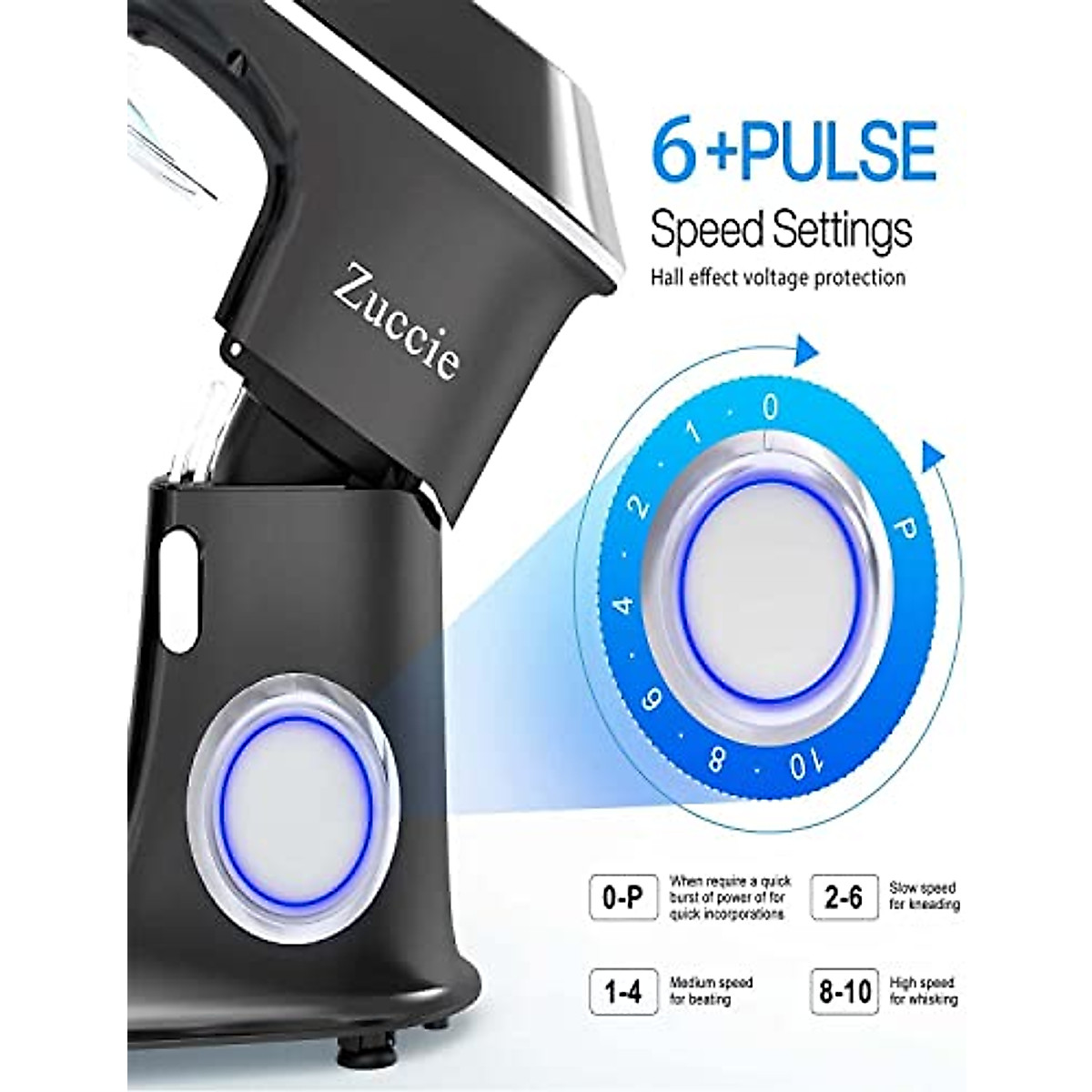 Zuccie 3-IN-1 Stand Mixer, 660W Mixers Kitchen Electric Stand Mixer include 8.5QT Bowl, Dough Hook, Beater, Whisk & Splash Guard, 6-Speed Dough Mixer for Most Home Cooks (Black)