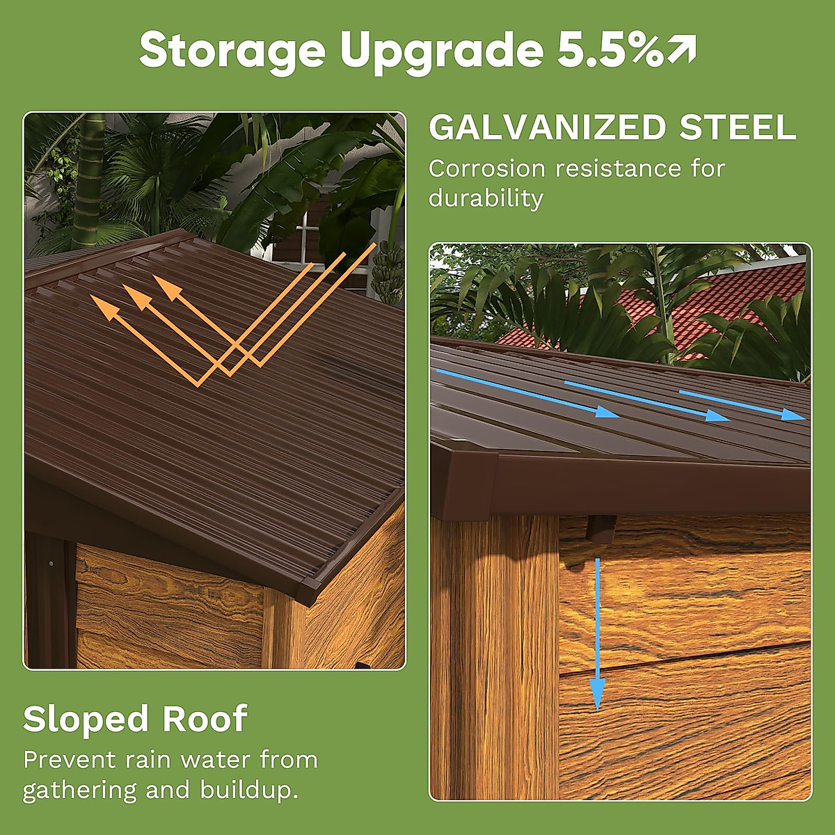 Patiowell 8x6 FT Wood Look Outdoor Storage Shed,Garden Tool Storage Shed with Sloping Roof and Double Lockable Sliding Door, Metal Shed for Garden Backyard Patio Lawn