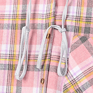 Jackets for Women 2023 Casual Long Plaid Print Shirts Long Sleeve Tops Open Front Button Down Hoodie Cardigan Lightweight Plus Size Coats Outerwear Fall Winter Clothes My Orders(B-Pink,XX-Large)