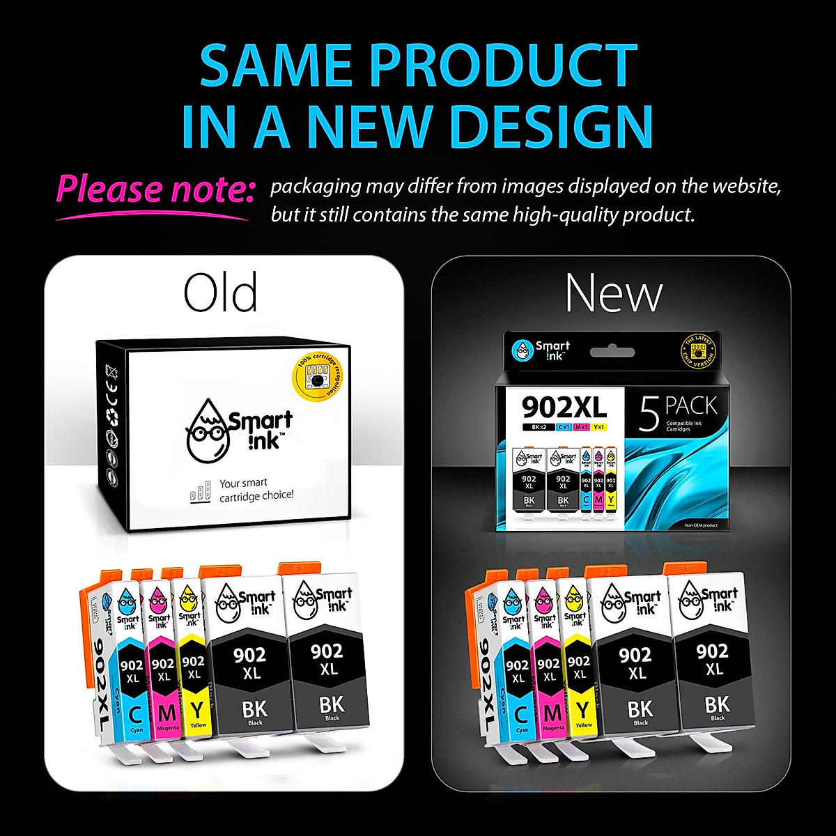 Smart Ink Compatible Ink Cartridge Replacement for HP 902 XL 902XL (2 Black XL & C/M/Y XL 5 Combo Pack) to use with Officejet Pro 6978 6968 6974 6975 6960 Officejet 6951 6954 6956 6958 Printers