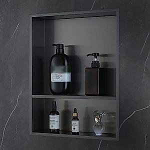 NAVNKA Shower Niche, 16"x20" No Tile Needed, The Insert Storage Rectangle Double Shower Shelf is Easy to Install, Stainless Steel, Black Grey