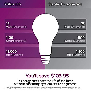 Philips 479469 LED Dimmable Frosted A21 Light Bulb, 1100 lm.s, 2700-Kelvin, 12 (75W Equivalent), E26 Medium Screw Base, Warm Glow, White (Pack of 6)