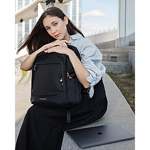 LIGHT FLIGHT Travel Laptop Backpack Women, 15.6 Inch Anti Theft Laptop Backpack with USB Charging Hole, Water Resistant College School Bookbag, Large Capacity Black Computer Backpacks for Work, Black