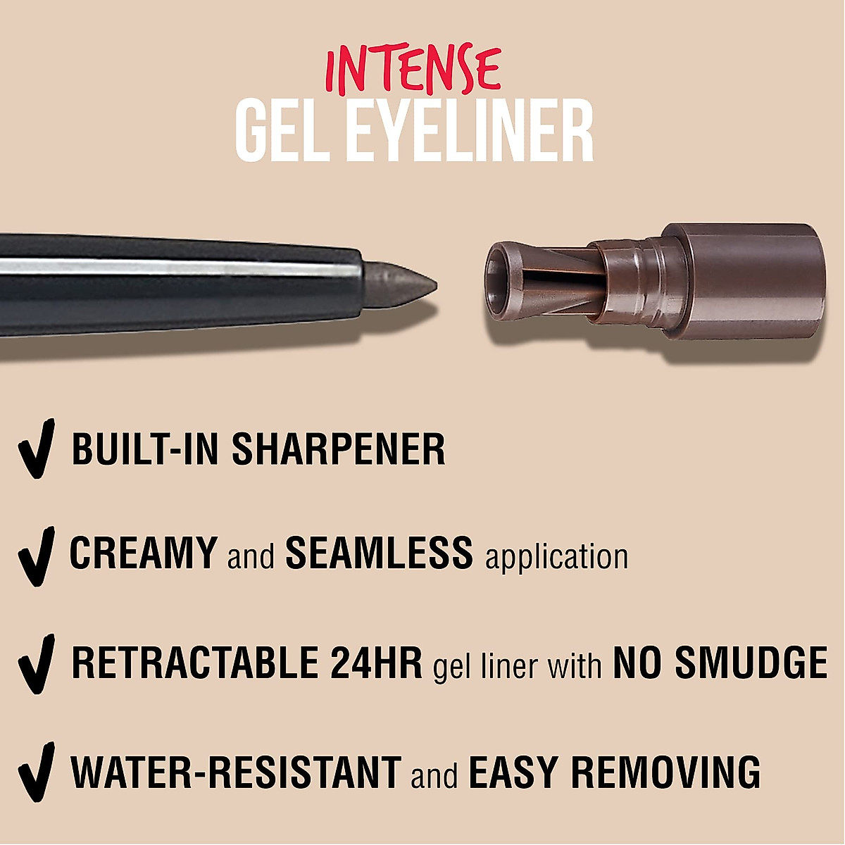 KISS New York Pro Intense Gel Eyeliner with Built-in Sharpener, Waterproof, Smudge-proof, Long Lasting Gel Eyeliner Pencil (Dark Brown)