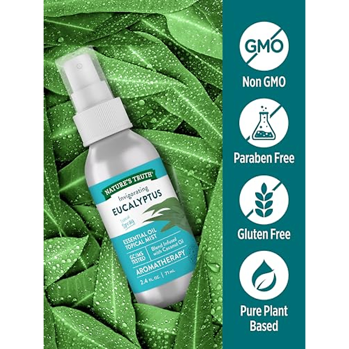 Nature's Truth Eucalyptus Mist Spray 2.4 fl oz | 100% Pure Essential Oil for Aromatherapy | GC/MS Tested