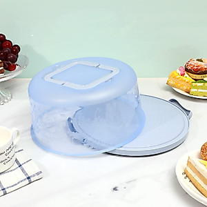 DOITOOL Plastic Cake Carrier with Collapsible Handle for 8inch Cake, Portable Round Cake Container for Transport, Cake Keeper with Cover and Latch for Cakes, Pies, Cupcakes, Muffins Dessert (Blue)