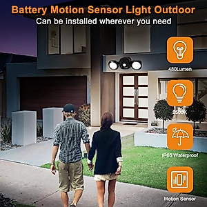 Battery-Operated Motion Sensor Light Outdoor/Indoor - Battery Powered LED Flood Light, IP65 Waterproof Wireless Security Lights Outside Lights for House Garage Patio Porch Shed Exterior, Black-1Pack