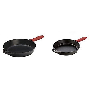 Lodge Manufacturing Company Cast Iron Skillet Bundle: 12" and 10.25" with Red Silicone Hot Handle