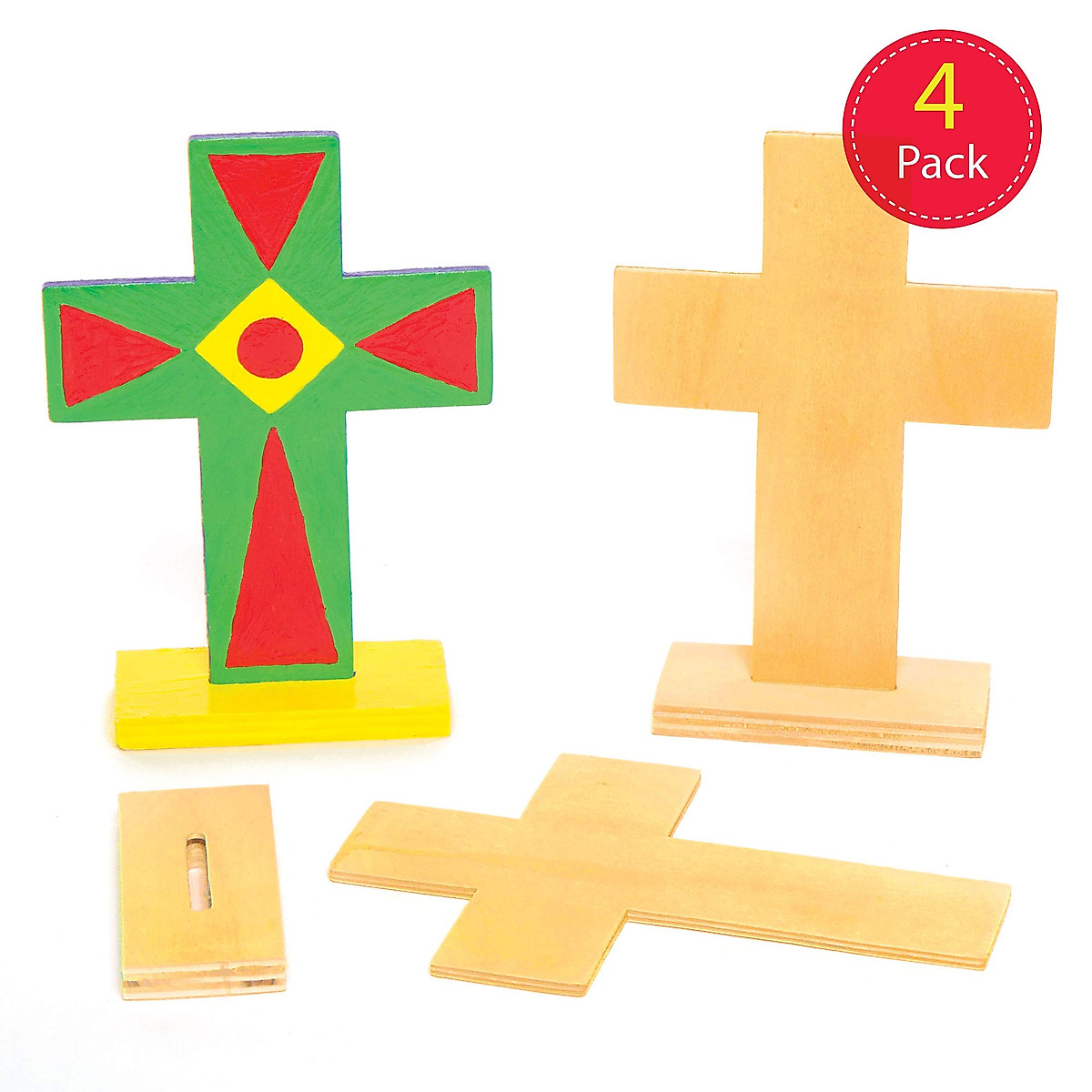 Baker Ross AC638 Wooden Cross Kit - Pack of 4, Stand Up Crafts for Kids to Design, Paint and Assemble for Easter or Christmas Art Activities, Great for Sunday Schools or Classrooms