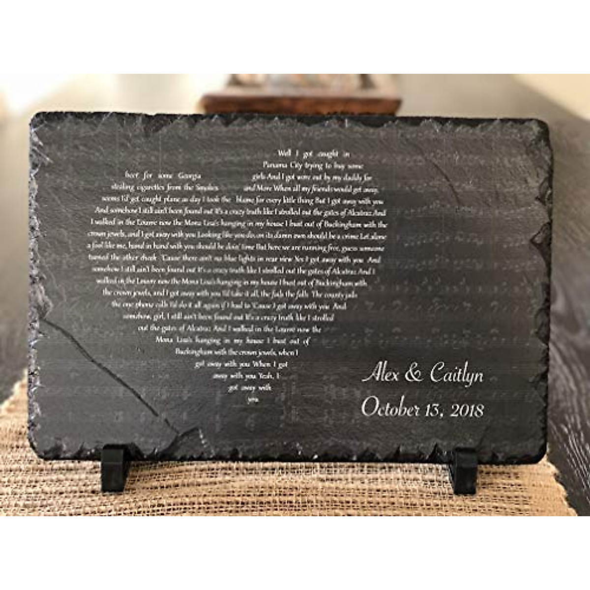 Sassy Squirrel Ink Handcrafted and Personalized Wedding Gift Slate Plaque - Custom Wedding Anniversary Present with Song Title Lyrics Artist - Wedding Vows Ideal for Him Her Couples Husband Wife Girlfriend Boyfriend Valentines Gift Present (16"x10")