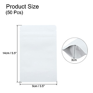 uxcell 50pcs Kraft Stand Up Pouches Sealable Paper Bags Foil Resealable Seal Pouches Packaging Zipper Bags for Food Storage Sample Package, White, 3.5x5.5 Inch