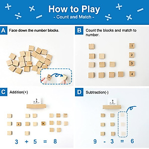 SSol & Sam Educational Math Toys - STEM Counting Toys with Math Flash Cards, Wooden Number Blocks and Boards - Montessori Toys Kindergarten Preschool Kids Ages 4+