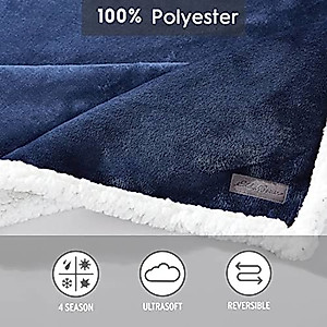 Eddie Bauer Ultra-Plush Collection Throw Blanket - Reversible Sherpa Fleece Cover, Soft & Cozy, Perfect for Bed or Couch, Twin, Blue