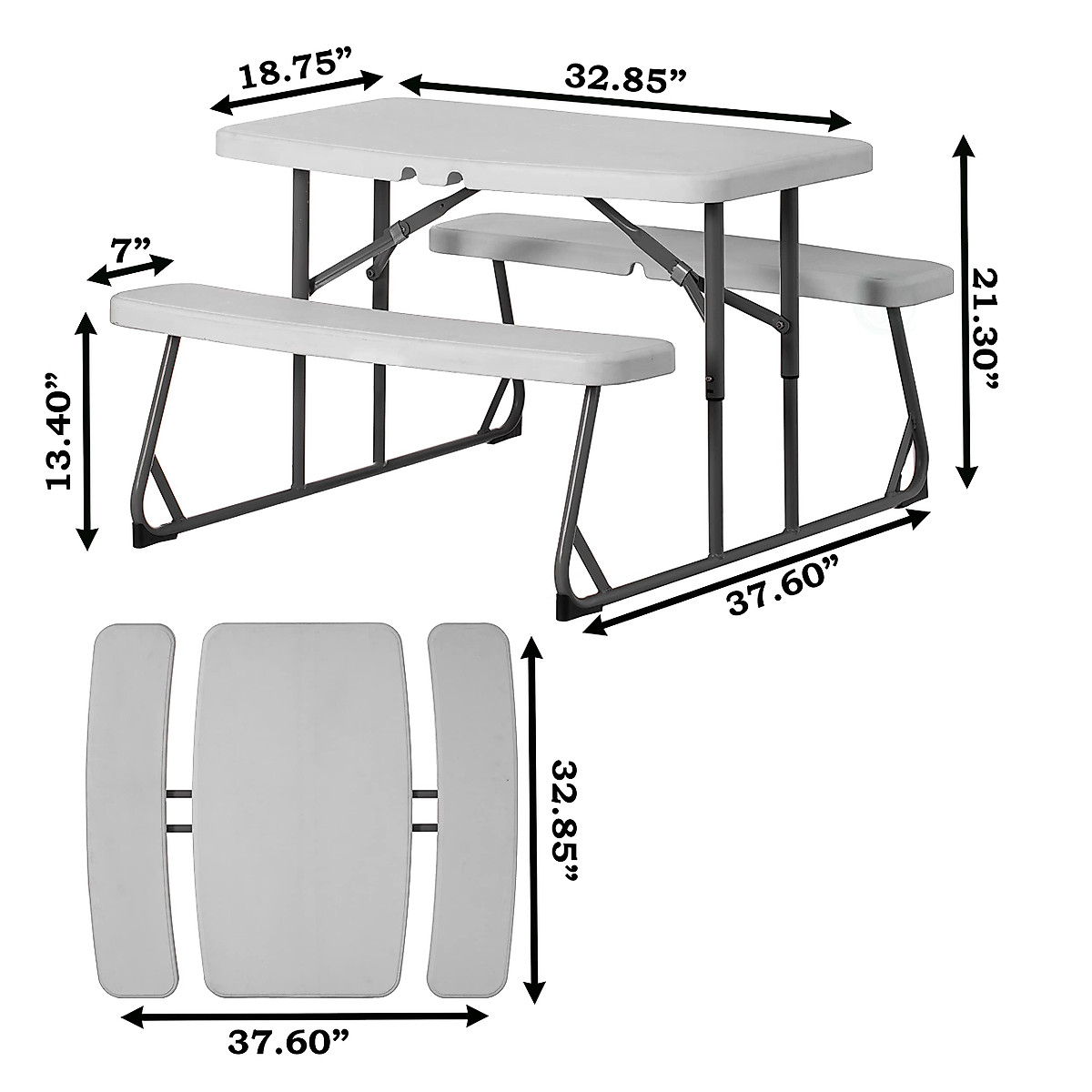 Gardenised Foldable White Kids' Picnic Table Bench Outdoor Portable Children's Backyard Table, Crafting, Dining, and Playtime Patio Table