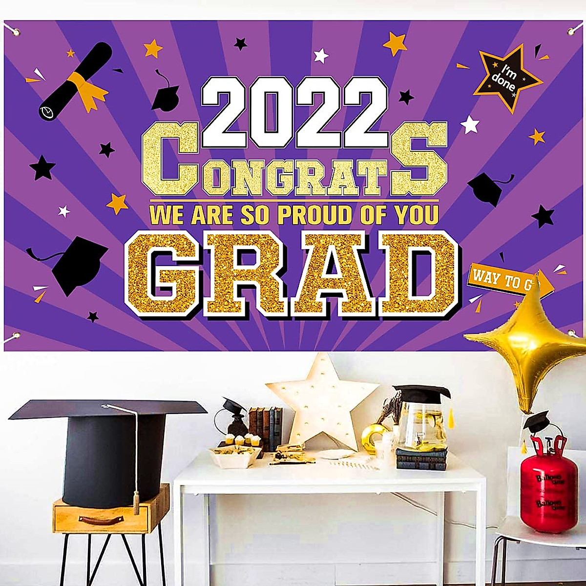 Graduation Party Decorations 2022 Purple - Large 78” x 45” Congrats Graduation Banner Party Supplies - Class of 2022 Graduation Decorations for Any Schools or Gradesr Indoor/Outdoor Home Door Décor