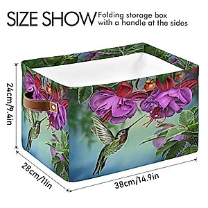 Storage Basket Cube Hummingbird Flower Orchid Spring Large Collapsible Toys Storage Box Bin Laundry Organizer for Closet Shelf Nursery Kids Bedroom,15x11x9.5 in,1 Pack