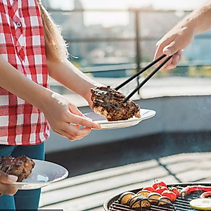 JEWOU 2 Pieces 11.8 Inch Silicone Trivet Tongs for Cooking Silicone Tongs Kitchen Utensils Heat Resistant Non-Stick Silicone Food Tongs Cooking Tongs BBQ Grilling Tongs (Black/Red)