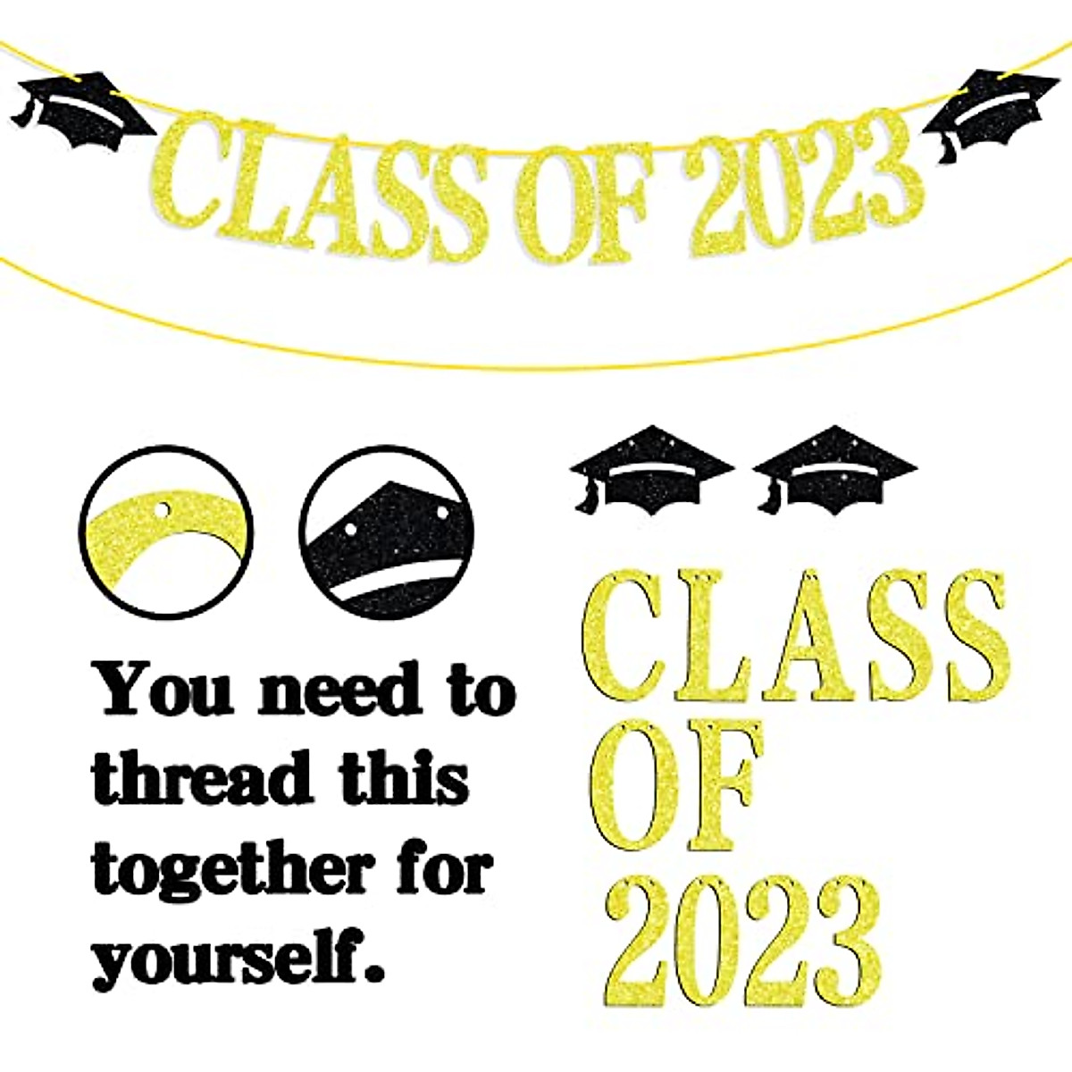 Class of 2023 Banner, Congratulations Banner for 2023 Graduation Decorations(Black and Gold)