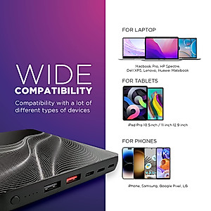 Statik 65W Laptop Power Bank 20000MAh | Fast Charging Powerful & Slim | Charge 3 Devices at Once | USB-C Portable Laptop Charger External Travel Battery Pack, Works with iPhone, Tablet and More