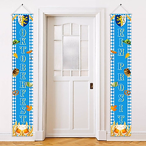 Avezano Oktoberfest Decorations German Bavarian Check Flag Porch Sign Oktoberfest Banner Oktoberfest Festival Welcome Hanging Banner Oktoberfest Party Supplies