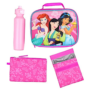 Disney Princess 16” Backpack for Girls 5 Piece School Lunch Box Set