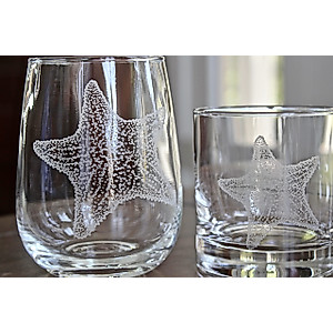 Starfish Engraved Stemless Wine Glasses (Set of 2)