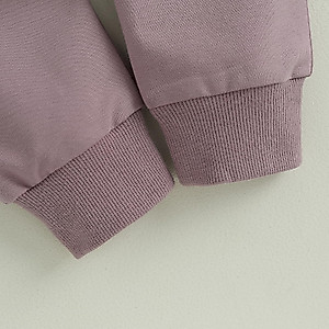 MAYUMMPY Baby Boys Girl Solid Outfit Long Sleeve Crewneck Oversized Sweatshirt Sweatpants Pants Set Fall Winter Clothes (Purple, 18-24 Months)