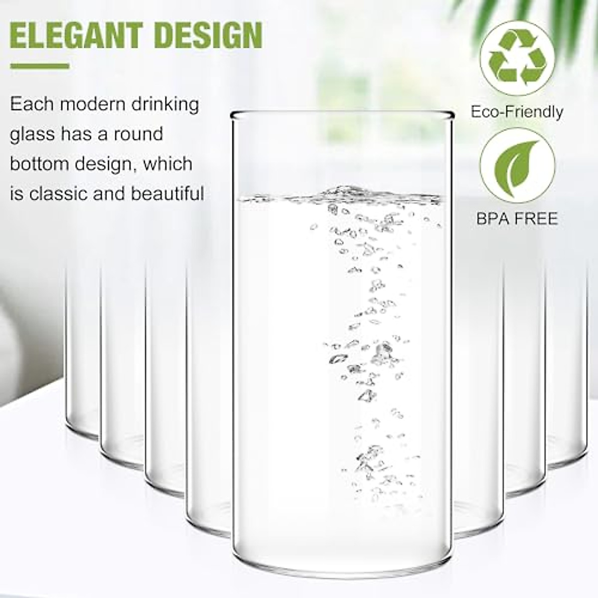 Hoolerry 8 Pack 19 oz Highball Drinking Glasses Thin Highball Glasses Clear Glass Mugs Cocktail Glasses Round Water Glasses Elegant Bar Glassware Glass Drink Tumblers for Coffee Juice Beer Milk