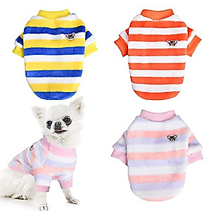 Striped Dog Sweater Dog Sweaters for Small Dogs Boy Girl Winter Puppy Shirt Cute Pet Clothes Outfits Apparel Warm Fleece Cats Vest Apparel for Chihuahua Yorkie Teacup 3 Pack (Medium, Stripe)