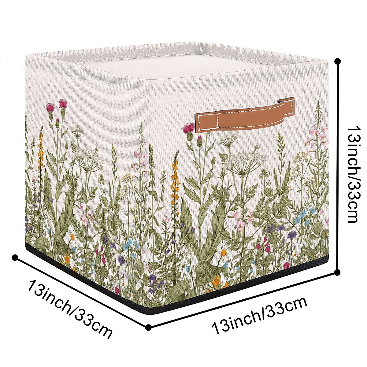 Wildflowers Storage Basket Fabric Cube Storage Baskets Foldable Decorative Square Storage Bins with Handles for Closet Bedroom Shelf Organizing Toys