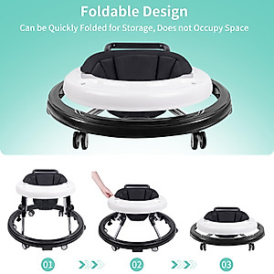 Baby Walker with Wheels, 3 in 1 Activity Center with Mute Wheels Anti-Rollover, 9-Gear Height Adjustable Foldable Baby Walker for Boys and Girls from 6-18 Months with Push Handle, Footrest