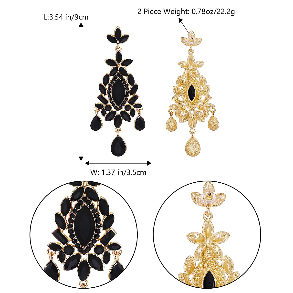 GONGZHU Crystal Statement Earrings for Women Bohemian Rhinestone Earrings Drop Chandelier Earrings Gold Black Tone(52941-GDBK)