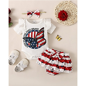 DISAUR Baby 4th Of July Girl Outfits Newborn Baby Girl Clothes Infant Independence Day Ruffle Short Sleeve Top +Stars Stripes Shorts + Cute Headband 3PCS Clothing Set