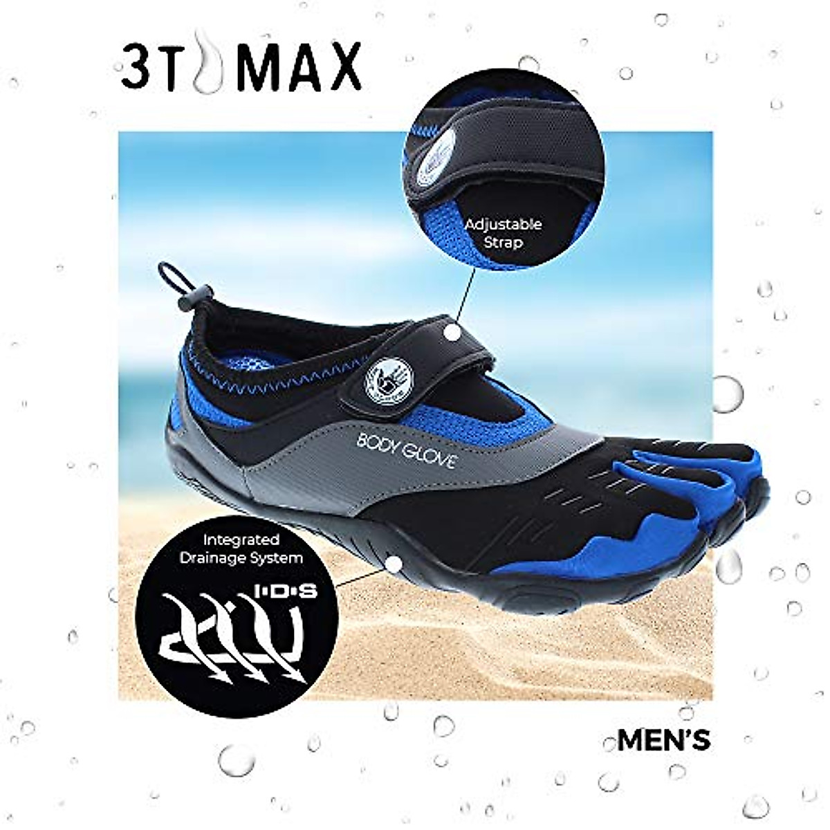 Body Glove Men's 3T Barefoot Max Water Shoe, Black/Dazzling Blue, 9