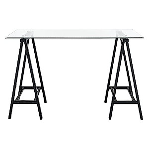 OSP Home Furnishings Middleton 47 Inch Desk with Clear Beveled Glass Top, Black Base