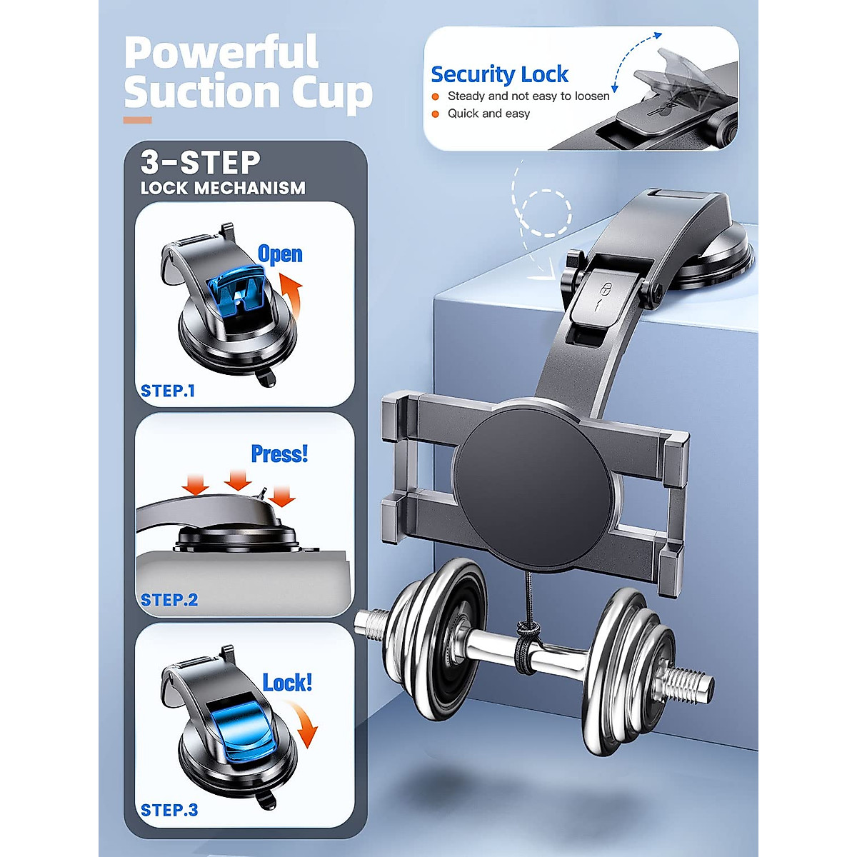 eSamcore Dashboard Tablet Holder for Car Suction Cup Car Mount with Large Clamp for All 6"-11" Apple iPad Samsung Galaxy Tab Tablet