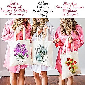 GZLDGIFTS Birth Month Flowers Canvas Tote Bag Birthday Gifts for Women Reusable Shopping Cloth Grocery Floral Tote Bags with Zipper Handles Christmas Wedding Favors Gift Beach Travel（Feb Violet）