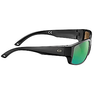 Flying Fisherman Baleen Wrap Around Polarized Sunglasses, Matte Black Frame/Amber-Green Mirror Lens, Medium