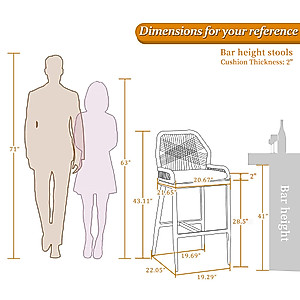 PURPLE LEAF Bar Stools Set of 2 Outdoor Bar Height Metal Stools Modern Wicker Rattan Barstools with Back Aluminum Outside Garden Patio Bar Chairs