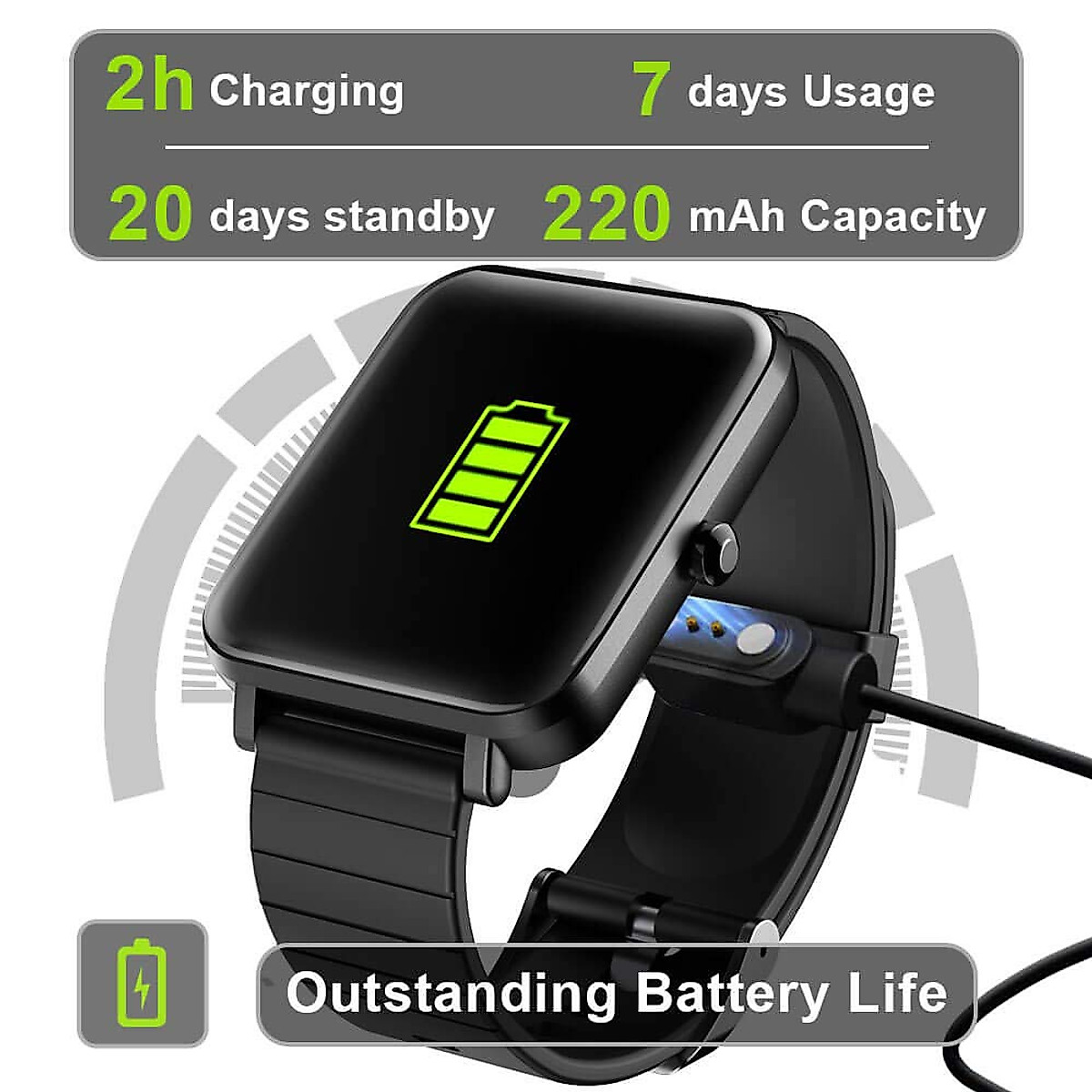 Tinwoo Smart Watch for Women Men, All-Day Activity Tracker Bluetooth Fitness Pedometer,Smart Watches for iOS, Android Phone, with Heart Rate Monitor (TPU Band Black)