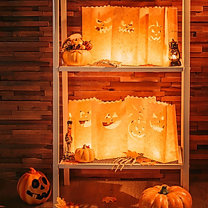 Mimorou 140 Pcs Halloween Pumpkin Bags Luminary Bags Cute Paper Lantern Candle Bags Flame Resistant Halloween Party Decoration, 7 Styles