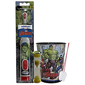 L&E Products Marvel Avengers 3pc Bright Smile Oral Hygiene Bundle. Turbo Powered Toothbrush, Brushing Timer & Mouthwash Rinse Cup. Plus Dental Gift Bag & Tooth Saver Necklace (3 Piece, Hulk)