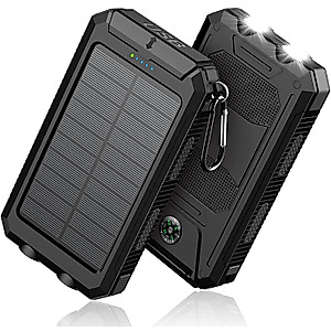 Feeke Solar-Charger-Power-Bank - 36800mAh Portable Charger,QC3.0 Fast Charger Dual USB Port Built-in Led Flashlight and Compass for All Cell Phone and Electronic Devices(Deep Black)