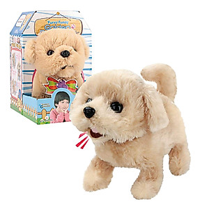 Liberty Imports Plush Golden Retriever Toy Puppy Electronic Interactive Pet Dog - Walking, Barking, Tail Wagging, Stretching Companion Animal for Kids