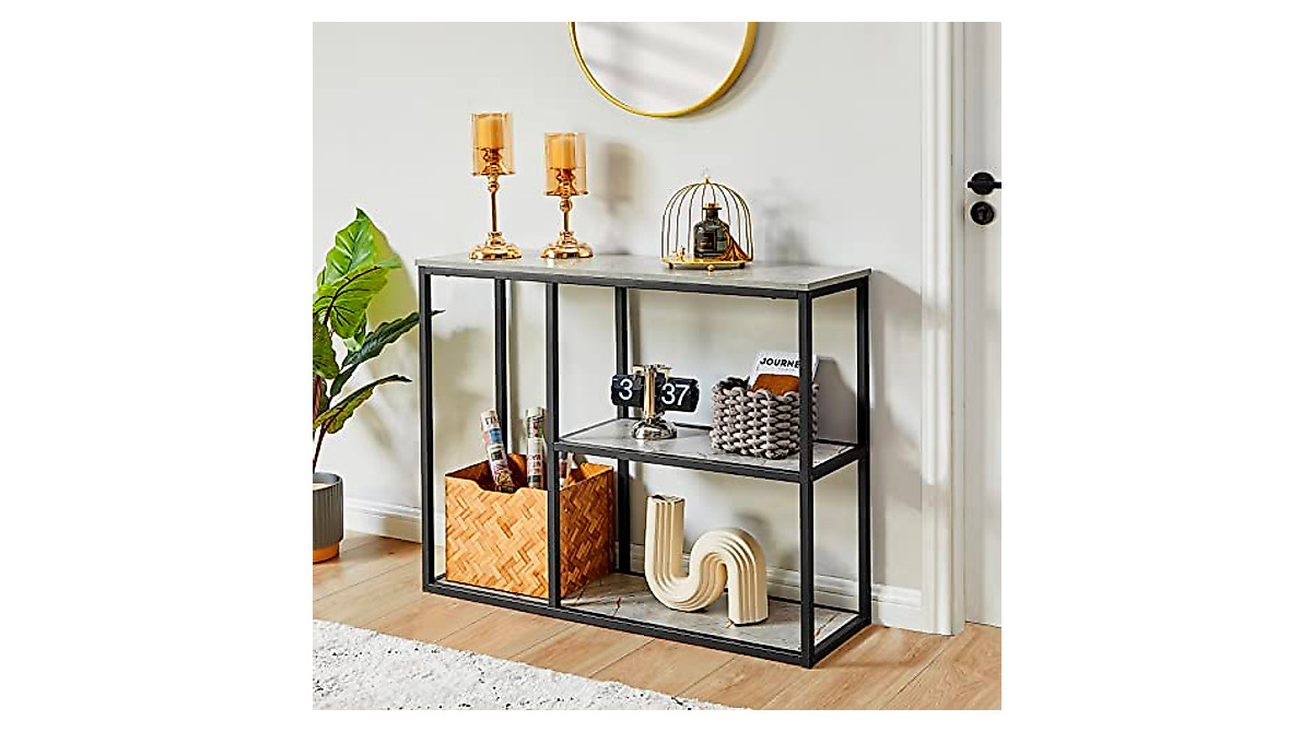 WOHOMO Console Table, 12 Inch Narrow Sofa Table with 3-Tier Storage ...