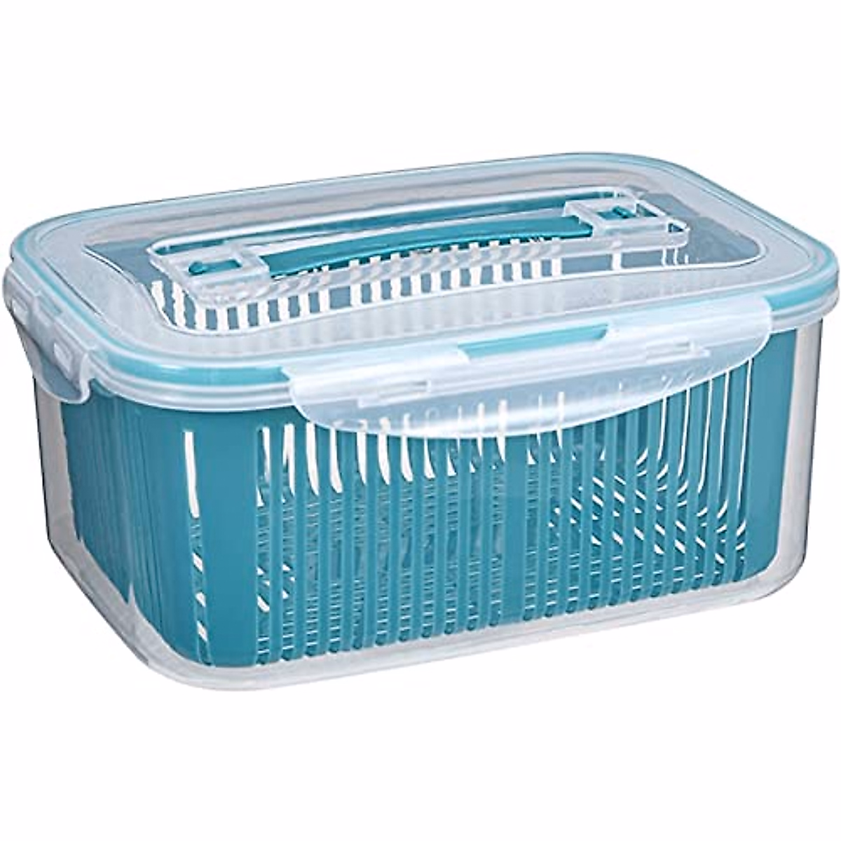 QBOMB Fruit Storage Containers for Fridge, Produce Saver Vegetable Container with Drain Colanders Fridge Organizer Case with Removable Drain Plate, Stackable Refrigerator Food Grade Safe,M