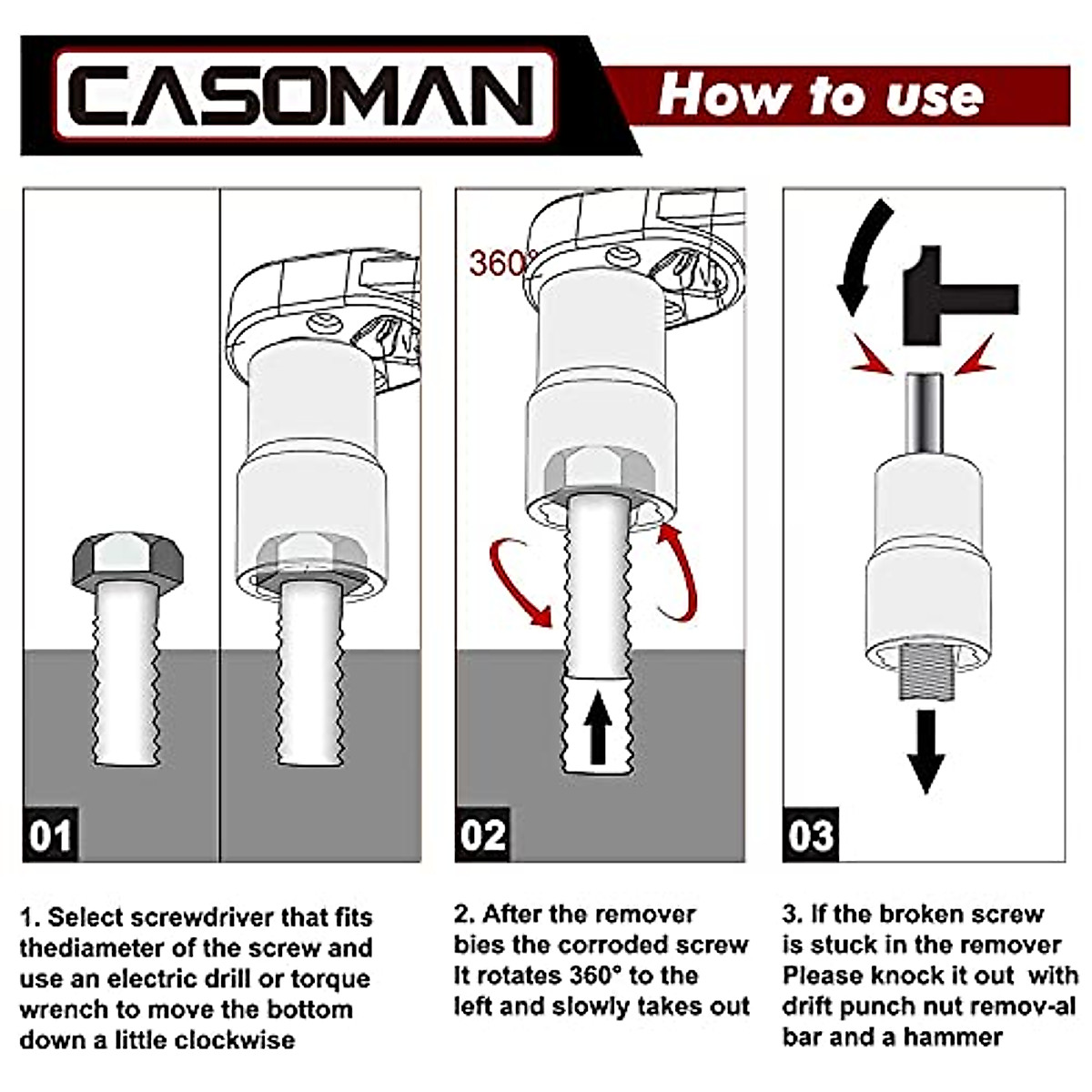 CASOMAN 5 Pieces 1/2"Dr. Twist Socket Set, Lug Nut Remover Tool Metric Bolt and Lug Nut Extractor Socket Tools